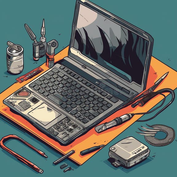Laptop Repair in Progress - Technicians Tools on Workbench Stock ...