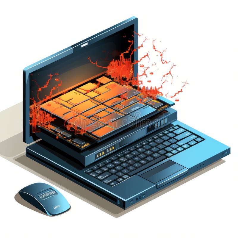 An Illustration of a Laptop Computer that is on Fire Stock Illustration ...