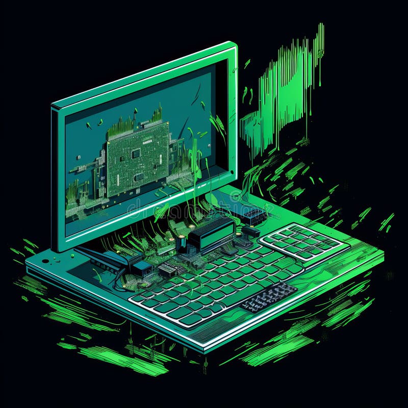 An Illustration of a Laptop Computer with a Green Screen Stock ...