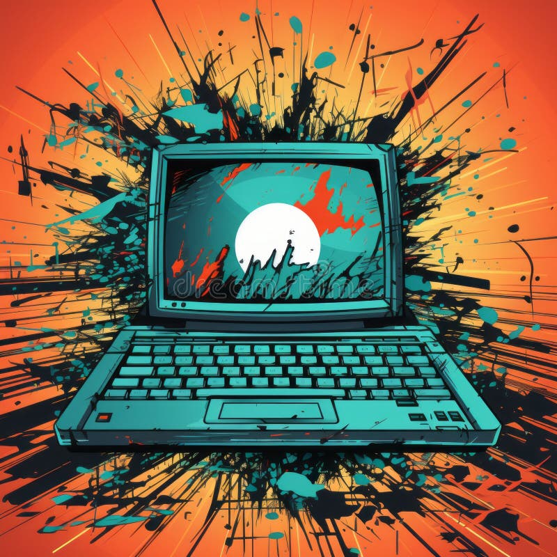An Illustration of a Laptop Computer on an Orange Background Stock ...