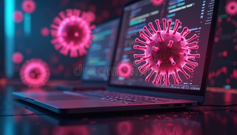 Illustration of Laptop Infected with Computer Virus. Digital Threat ...