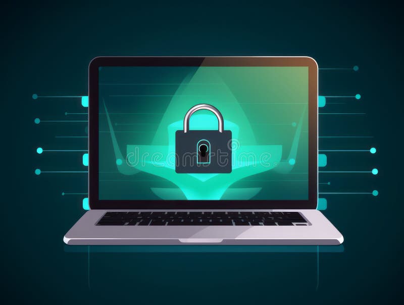 Laptop with a Padlock on the Screen, Security Stock Illustration ...