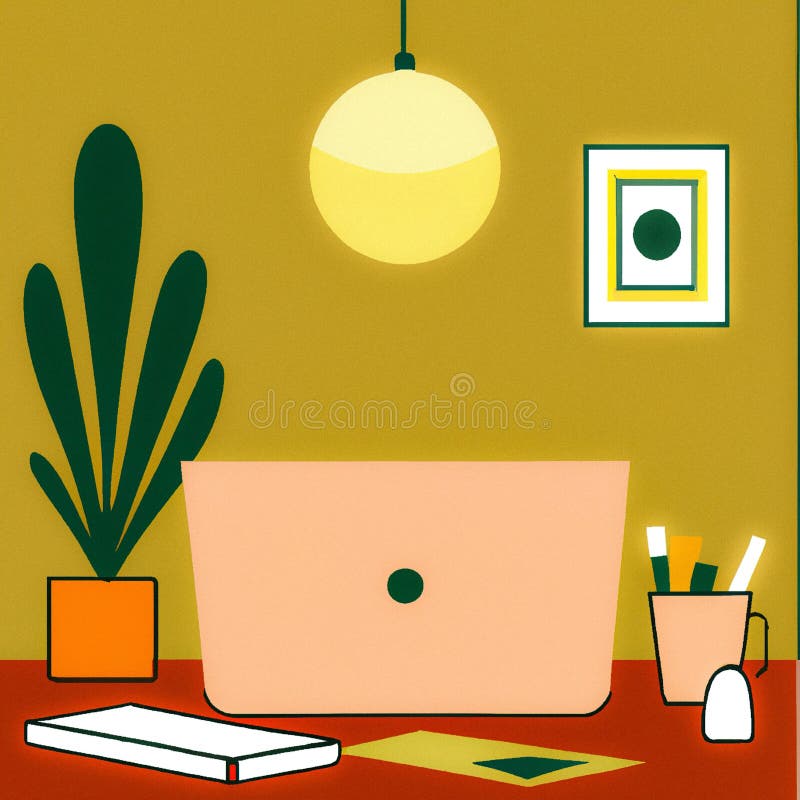 Illustration Of A Laptop And Tools In A Motivative Cute Workspace In A Room Stock Illustration