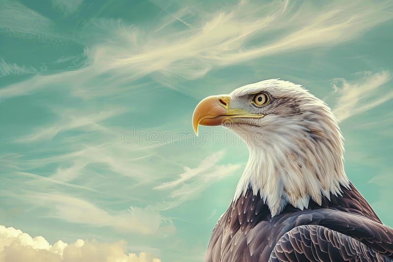 Illustration of Large Bald Eagle Looking at the Sky Above, High Quality ...
