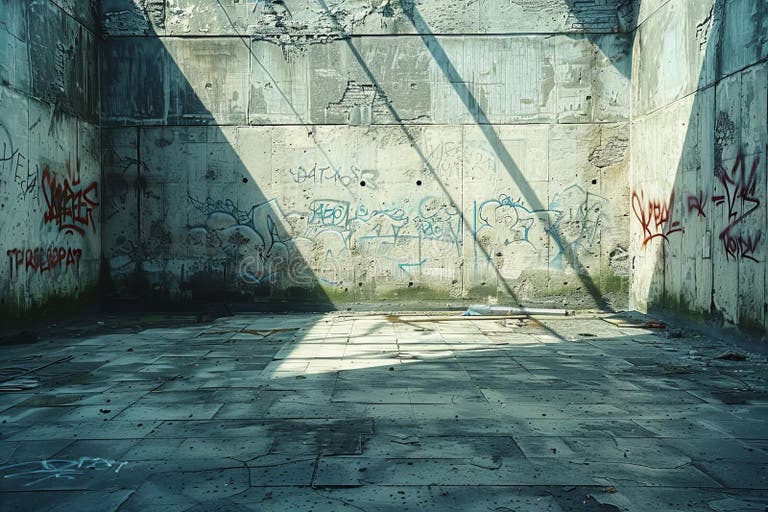 A Large Concrete Wall with Graffiti, in a Dark and Gritty Atmosphere ...