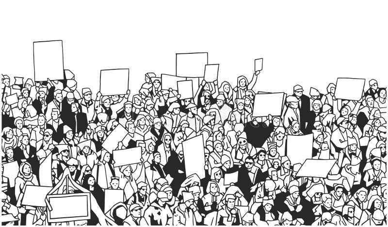Illustration of Large Crowd of People Demonstrating with Blank Signs ...