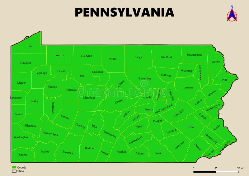 Illustration a Large Detailed Administrative Map of the US American ... Illustration a Large Detailed Administrative Map of the US American ...