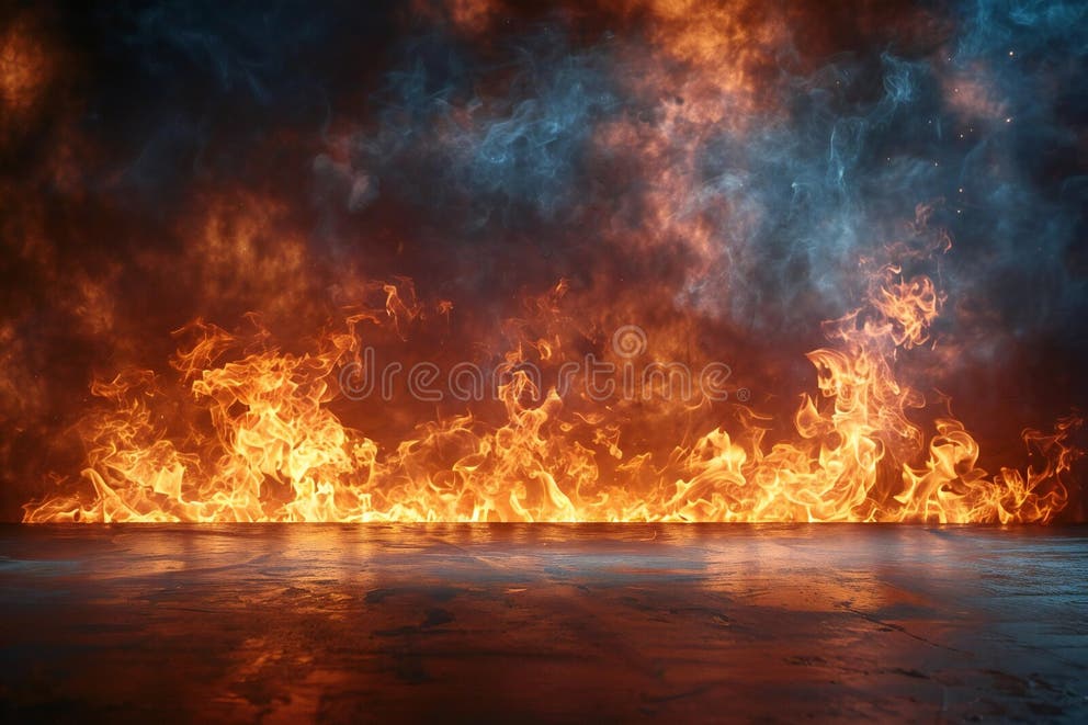 A Large Empty Table Top with Flames in the Background, Creating an ...