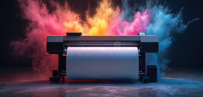 Illustration of Large Format Printer with Vibrant Colorful Smoky ...