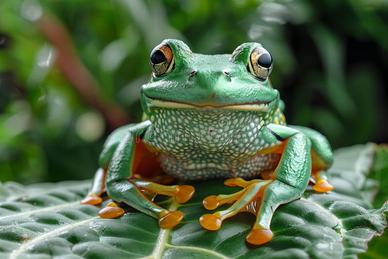 Illustration of Large Green Frog on Top of a Leaf, High Quality, High ...