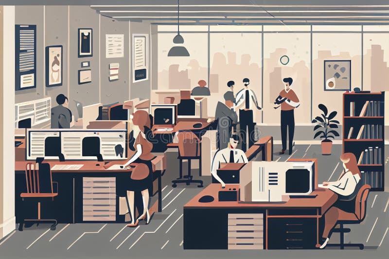 Illustration of Large Group of People Working in Coworking, Generative ...
