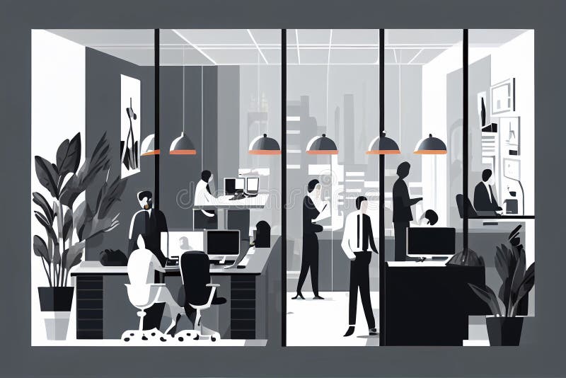 Illustration of Large Group of People Working in Coworking, Generative ...