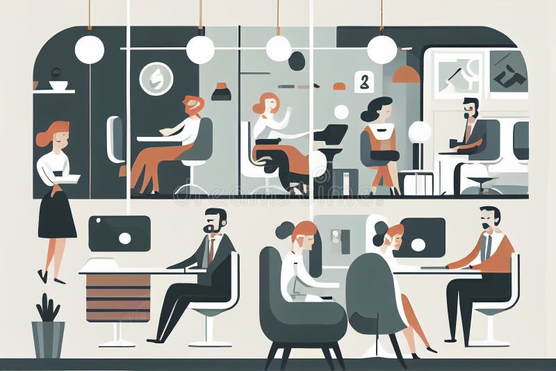 Illustration of Large Group of People Working in Coworking, Generative ...