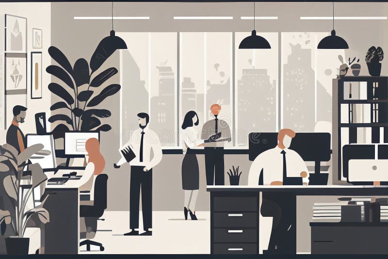 Illustration of Large Group of People Working in Coworking, Generative ...