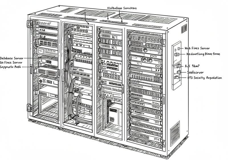 Illustration of a Large, Multi-tiered Server Rack Comprising Three Main ...