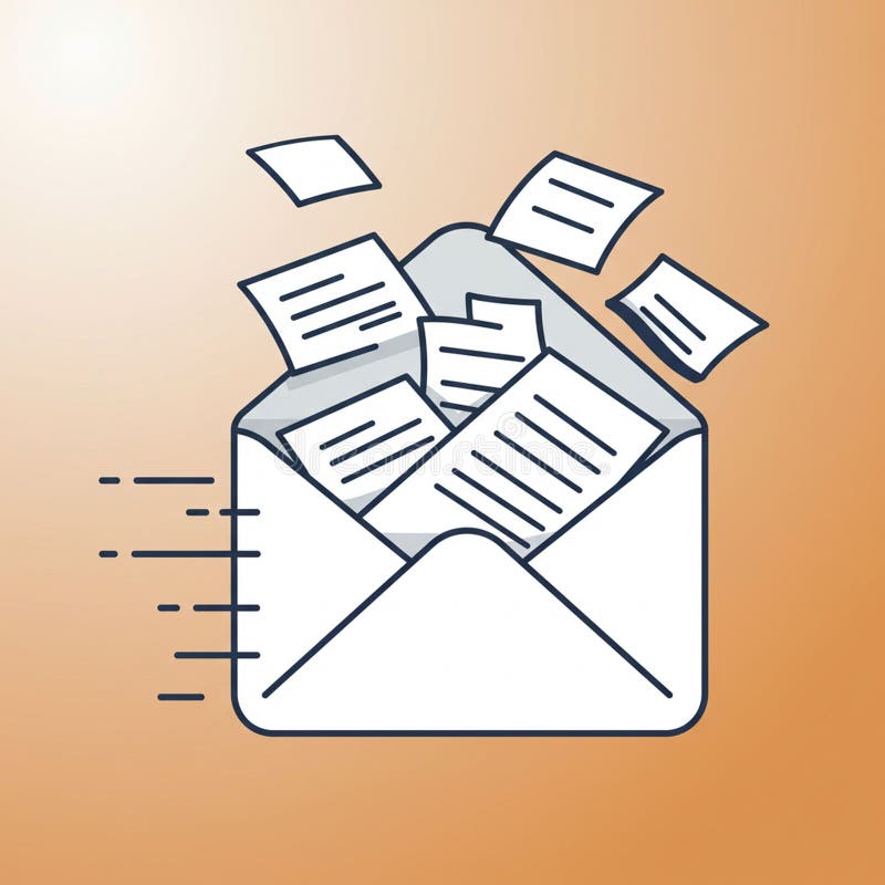 An Illustration of a Large Open Envelope with Multiple Sheets of Paper ...