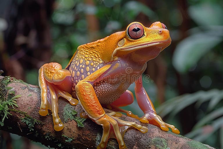 A Large Orange Tree Frog Sitting on a Tree Stem, High Quality, High ...
