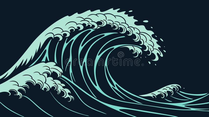 Powerful Ocean Wave Illustration with Intricate Patterns Vector Design ...