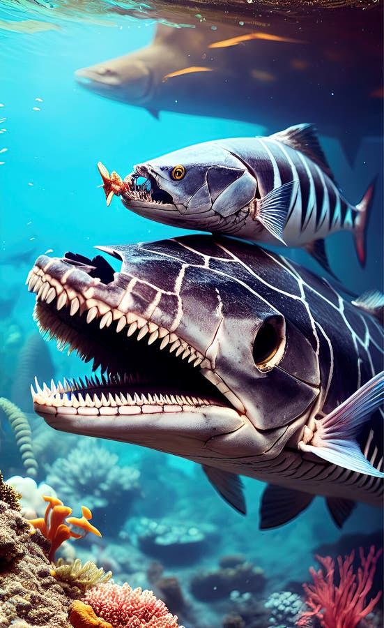 Illustration of a Large Predatory Prehistoric Fish in the Depths of the ...