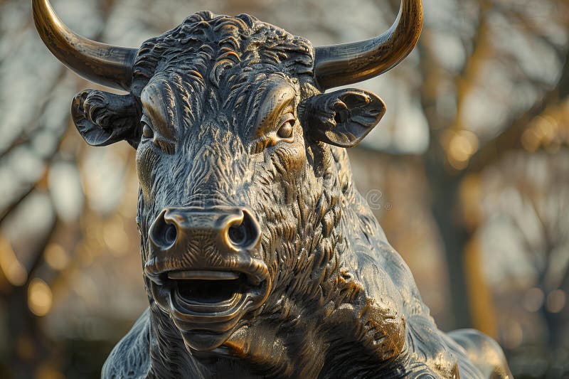 A Large Statue of a Bull with His Mouth Open and Ready To Run Stock ...
