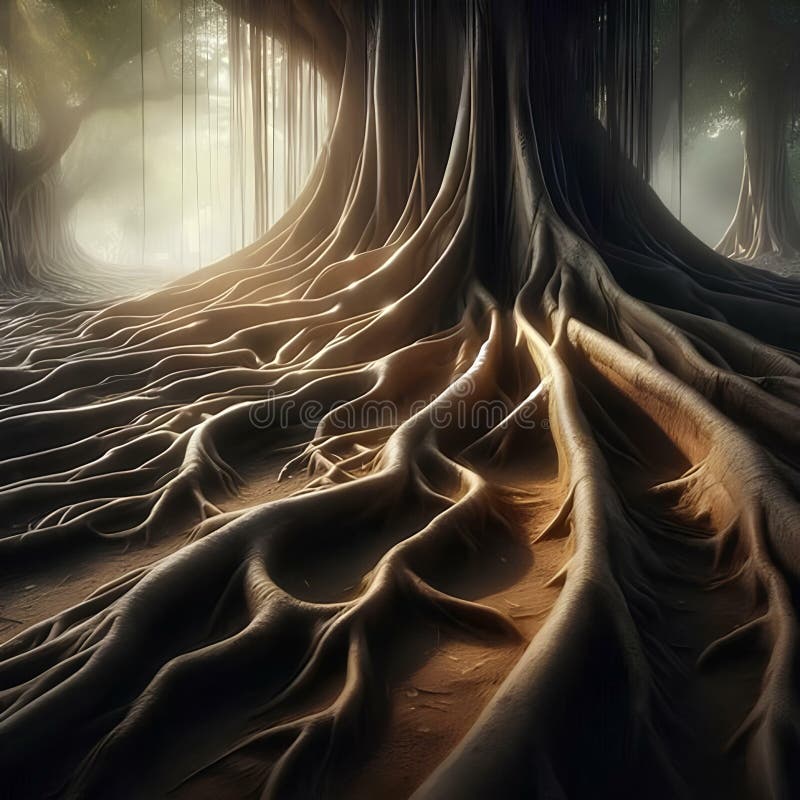 Illustration of a Large Tree with Its Roots Exposed Stock Illustration ...