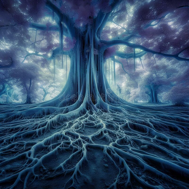 Illustration of a Large Tree with Its Roots Exposed Stock Illustration ...