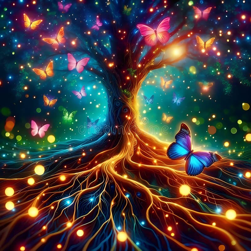 Illustration of a Large Tree with Its Roots Exposed Stock Illustration ...