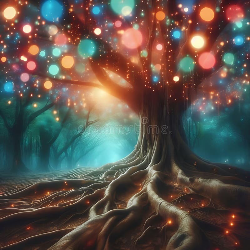 Illustration of a Large Tree with Its Roots Exposed Stock Illustration ...