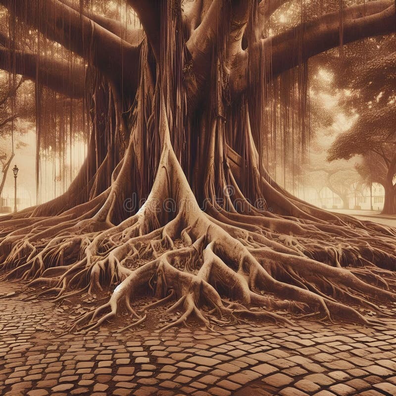 Illustration of a Large Tree with Its Roots Exposed Stock Illustration ...