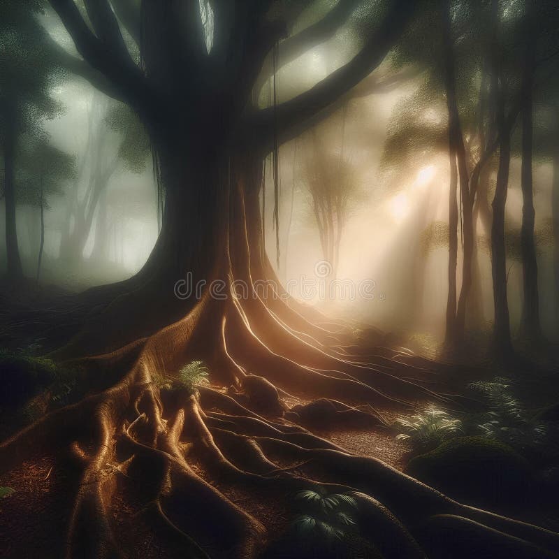 Illustration of a Large Tree with Its Roots Exposed Stock Illustration ...