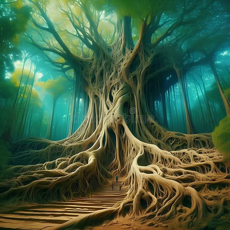 Illustration of a Large Tree with Its Roots Exposed Stock Illustration ...