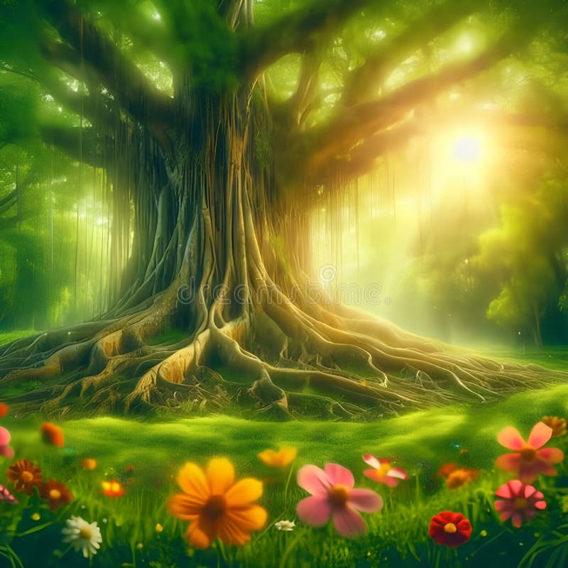 Illustration of a Large Tree with Its Roots Exposed Stock Illustration ...