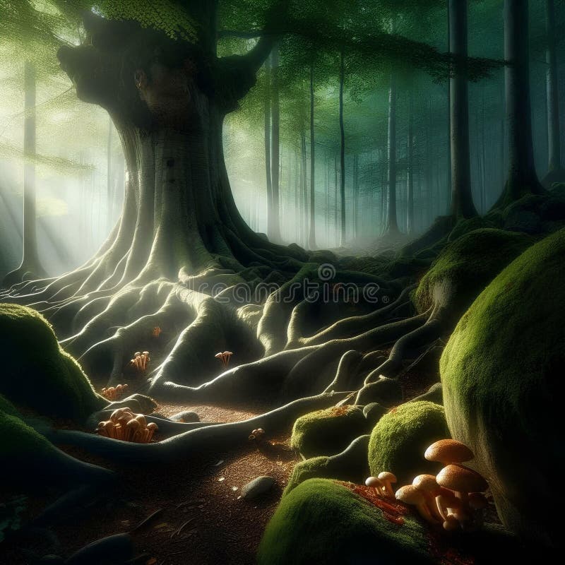 Illustration of a Large Tree with Its Roots Exposed Stock Illustration ...