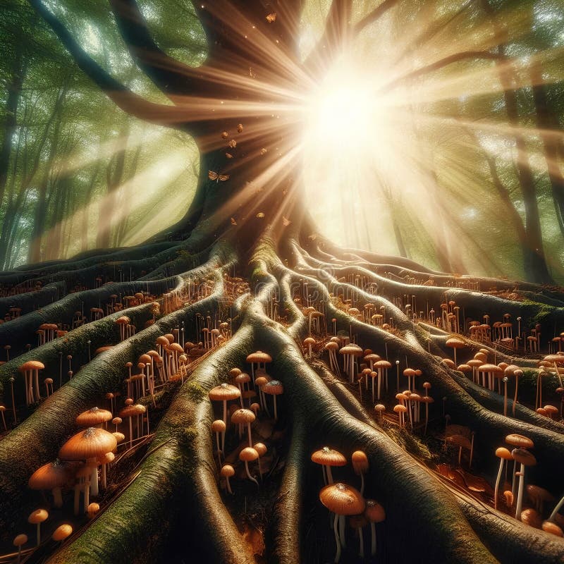 Illustration of a Large Tree with Its Roots Exposed Stock Illustration ...