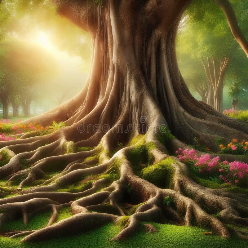 Illustration of a Large Tree with Its Roots Exposed Stock Illustration ...