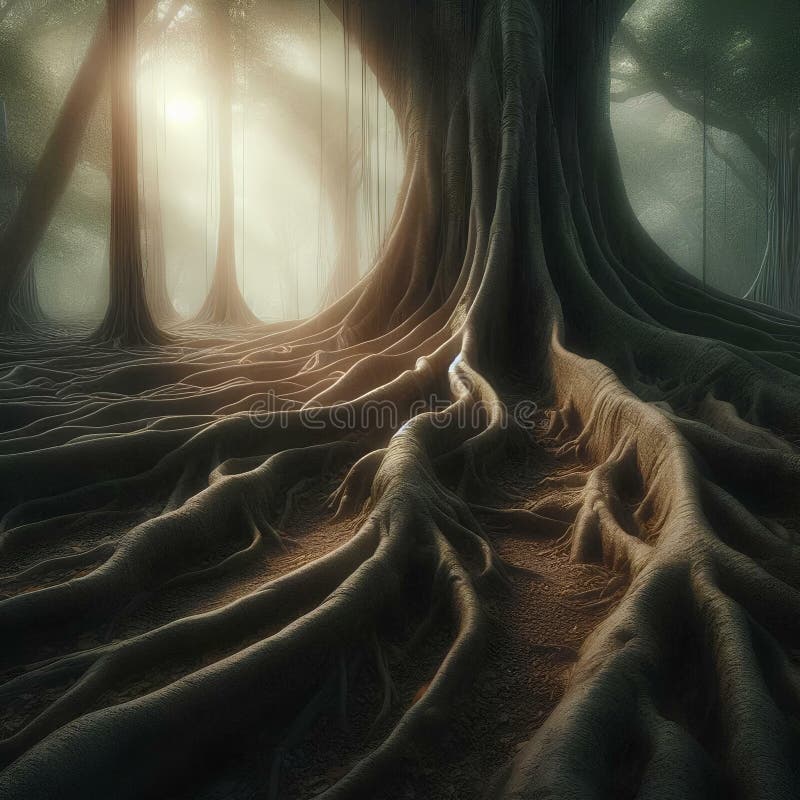 Illustration of a Large Tree with Its Roots Exposed Stock Illustration ...