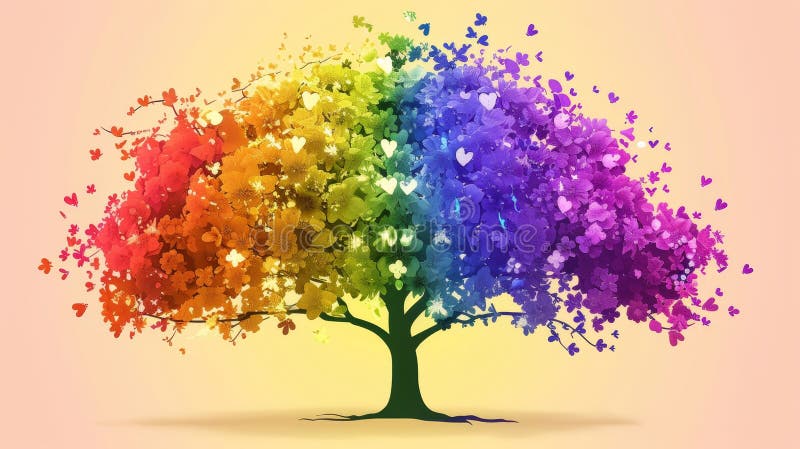 Illustration of a Large Tree with Rainbow Colors and Flowers, Pride ...