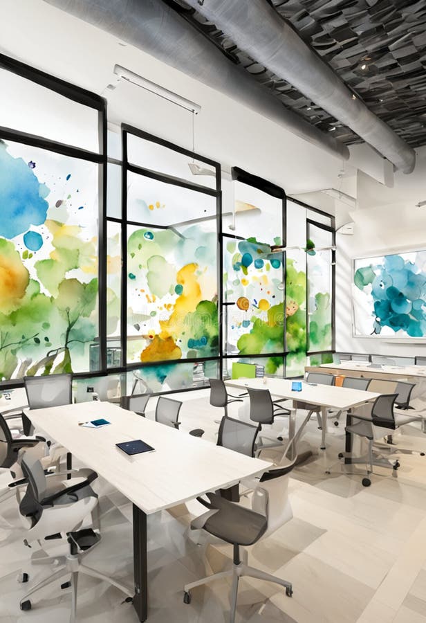 Illustration of a Large, Well-decorated Corporate Work Environment ...