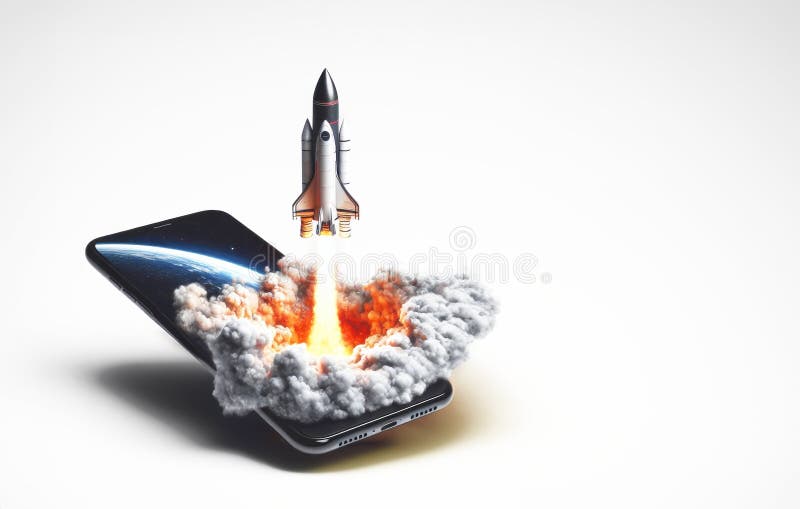 Illustration of Launching a Rocket into Space from a Mobile Phone. the ...