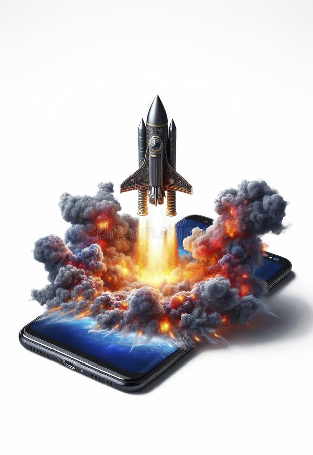 Illustration of Launching a Rocket into Space from a Mobile Phone. the ...