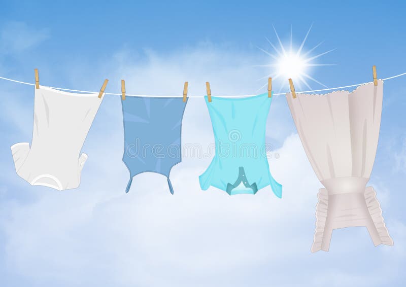 Laundry hanging in the sun stock illustration. Illustration of hanging ...