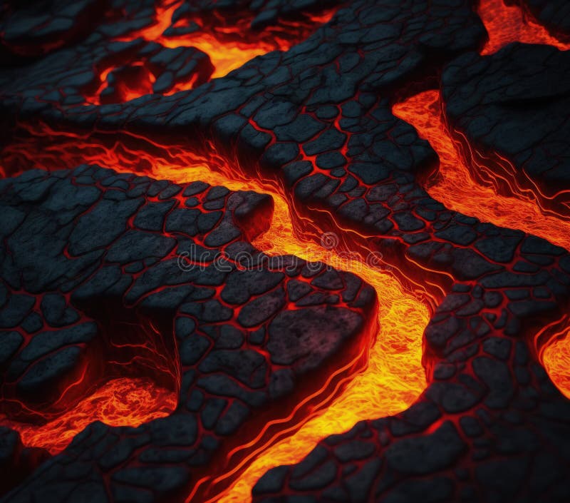An Illustration of Lava Flowing between the Cracks in Volcanic Rock ...
