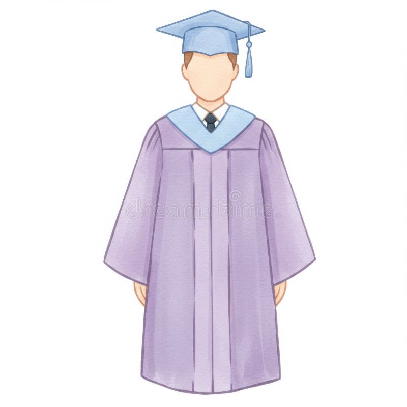 Illustration of a Lavender Graduation Gown and Blue Cap Stock ...