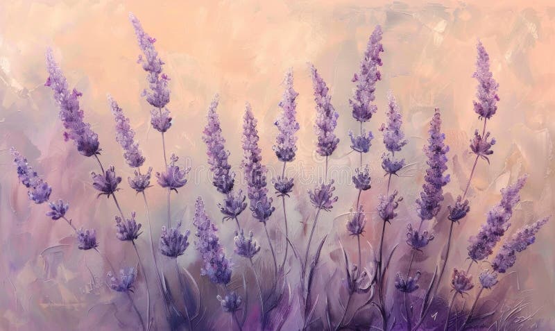 Illustration with Lavender with Paint Texture, Oil Painting Style Stock ...