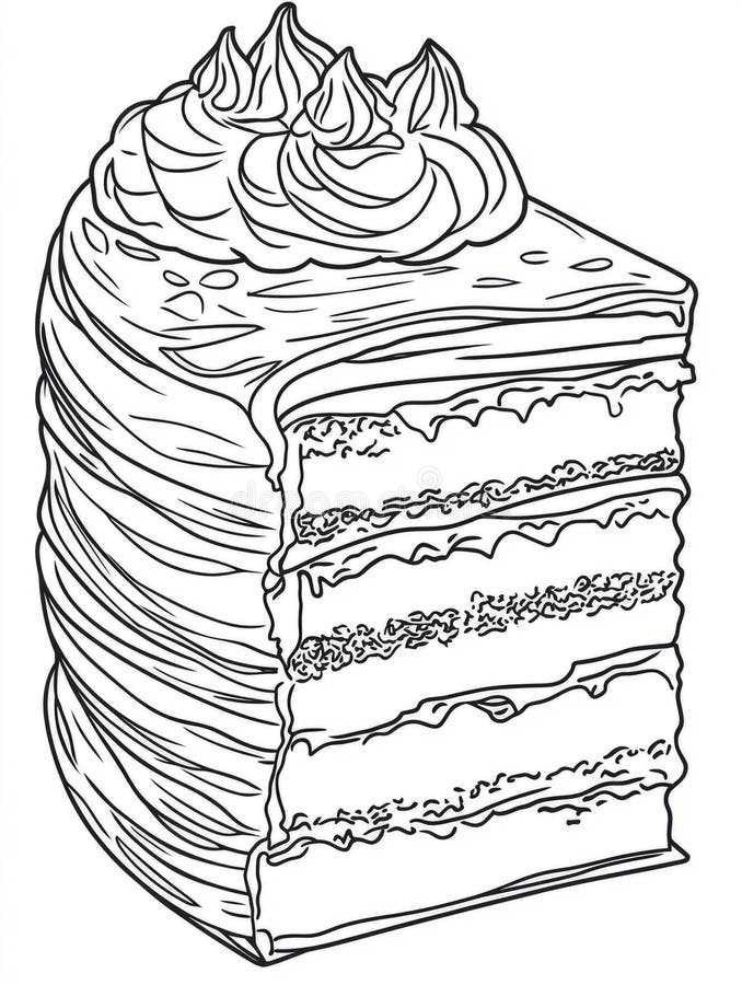 Illustration of a Layered Cake Slice with Whipped Frosting. Stock Photo ...