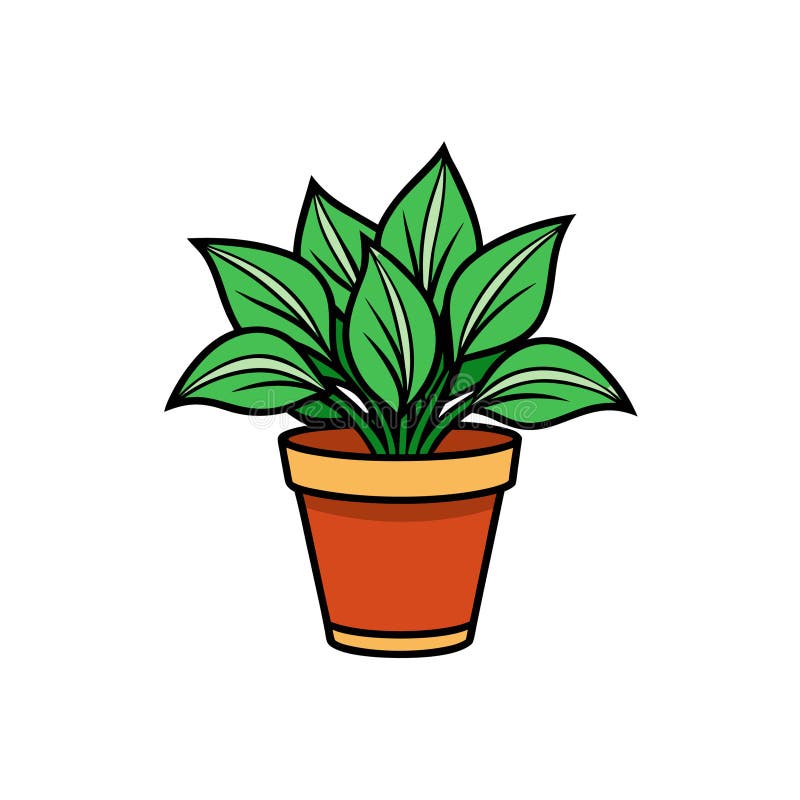 Illustration of a Leafy Plant in a Terracotta Pot Stock Illustration ...