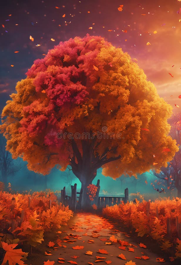 Illustration of a Leafy Tree during Autumn Stock Illustration ...