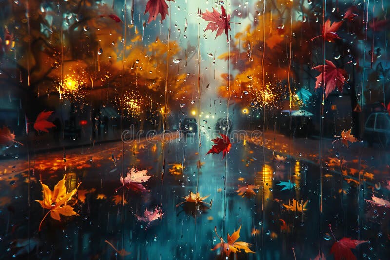 Leaves Fall from Window on Rainy Gloomy Fall, High Quality, High ...