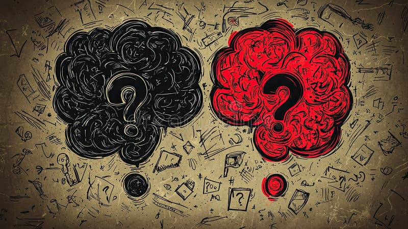 Illustration of Left and Right Brain, Left Brain with a Lot of Question ...