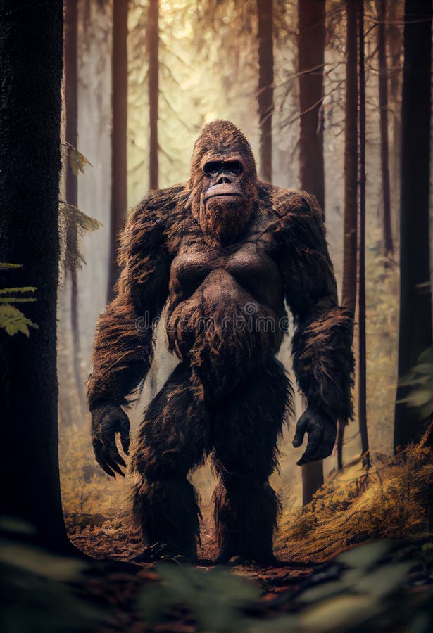 Illustration of the Legendary Bigfoot Standing in a Forest Stock ...
